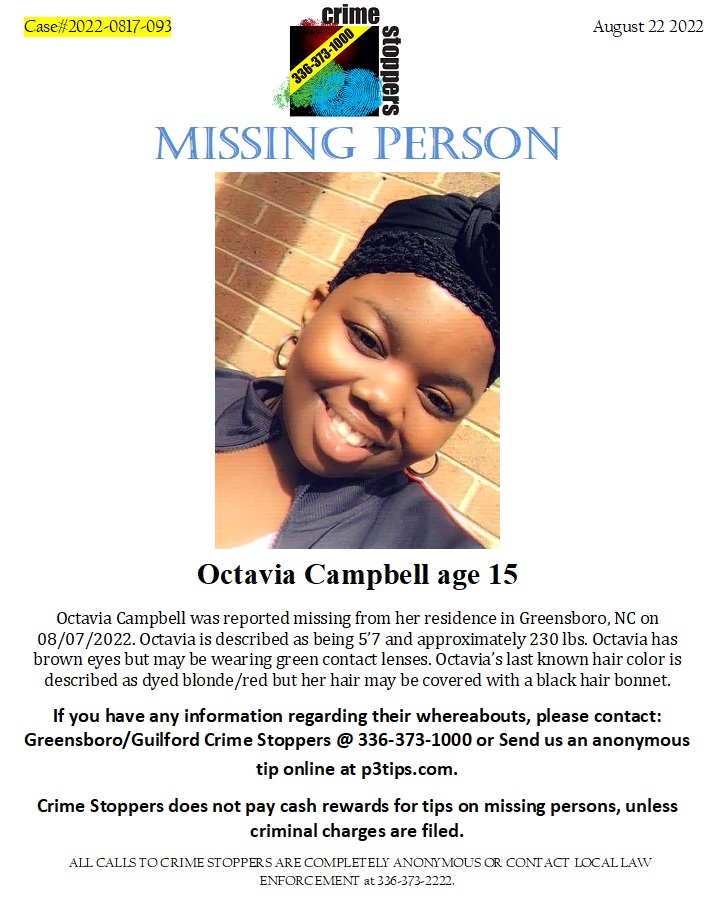 Missing Persons - Greensboro/Guilford Crime Stoppers